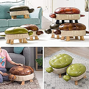 Kelendle Animal Footstool Turtle Upholstered Ottoman PU Leather Pouf Wood Foot Stool Rest for Living Room Bedroom Sofa Bench Seat Chair, Grass (Large, Brown)