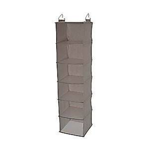 Household Essentials 6 Shelf Hanging Closet Organizer, Light Grey
