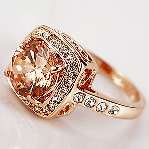 Yellow Shinning Cubic Zirconia Topaz Rings For Women 18K Rose Gold Plated (Yellow, 8)