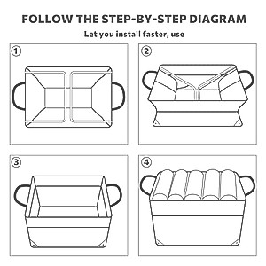 Foldable Storage Bins Baskets - Decorative Linen Fabric Storage Baskets with Steel Frame and PU Leather Handles for Organizing Shelf Closet