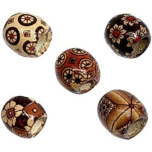 Housweety 100 Mixed Painted Drum Wood Spacer Beads 17x16mm, Round Loose Wood Beads Bulk for Braids, African Beads for Hair, Jewelry Making, Craft DIY, Macrame Rosary Bracelet Necklace Making