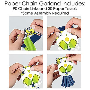 Big Dot of Happiness Let’s Rally - Pickleball - 90 Chain Links and 30 Paper Tassels Decoration Kit - Birthday or Retirement Party Paper Chains Garland - 21 feet