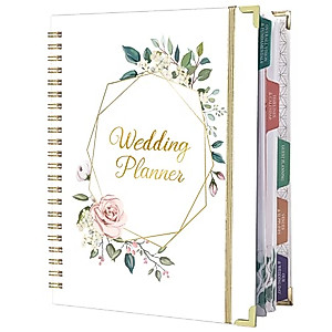Wedding Planner - Wedding Planner Book and Organizer for the Bride with 5 Tabbed Sections, 9" x 11.9", Hardcover with Metal Corner + 5 Inner Pockets + Sticker + Elastic Closure Band - Wedding Marble