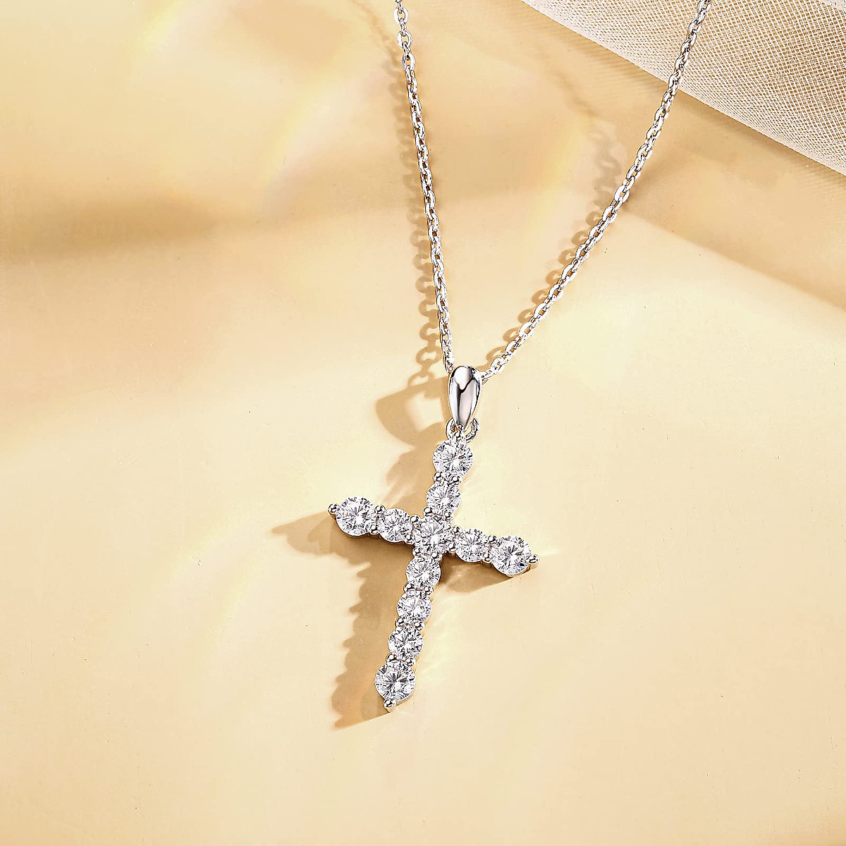 Cross Necklace For Women Sterling Silver 3 Prong Setting Cubic Zirconia CZ Simulated Diamond Latin Cross Pendant Necklace for Women with 18 Inch Sterling Silver Chain