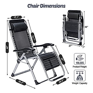 BIGTREE Heavy Duty Zero Gravity Chair w/Headrest Pillow Folding Recliners,Portable Adjustable Lawn Patio Lounge Chair with Side Table and Cup Holders for Outdoor Garden Patio Seat