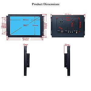 iChawk 10.1" inch Monitor 1280x800 16:10 720p Fullview Widescreen HDMI-in VGA USB Metal Shell Embedded Open Frame Resistive Touchscreen Monitor LCD Screen PC Display with Built-in Speaker K101MT-59R