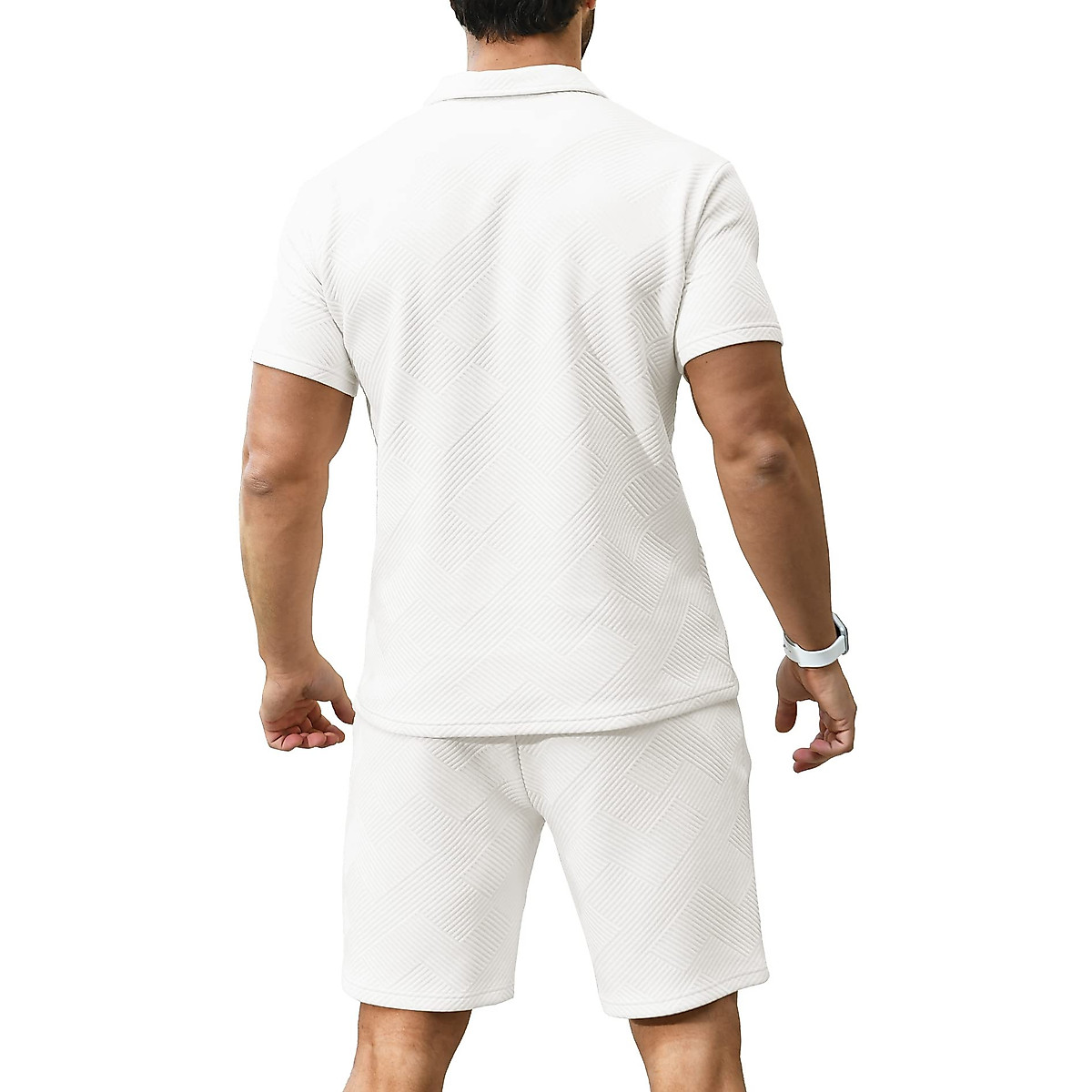 KUYIGO Men's Polo Shirt and Shorts Set Summer White Beach Outfits for Men2 Piece Tracksuit White 3XL