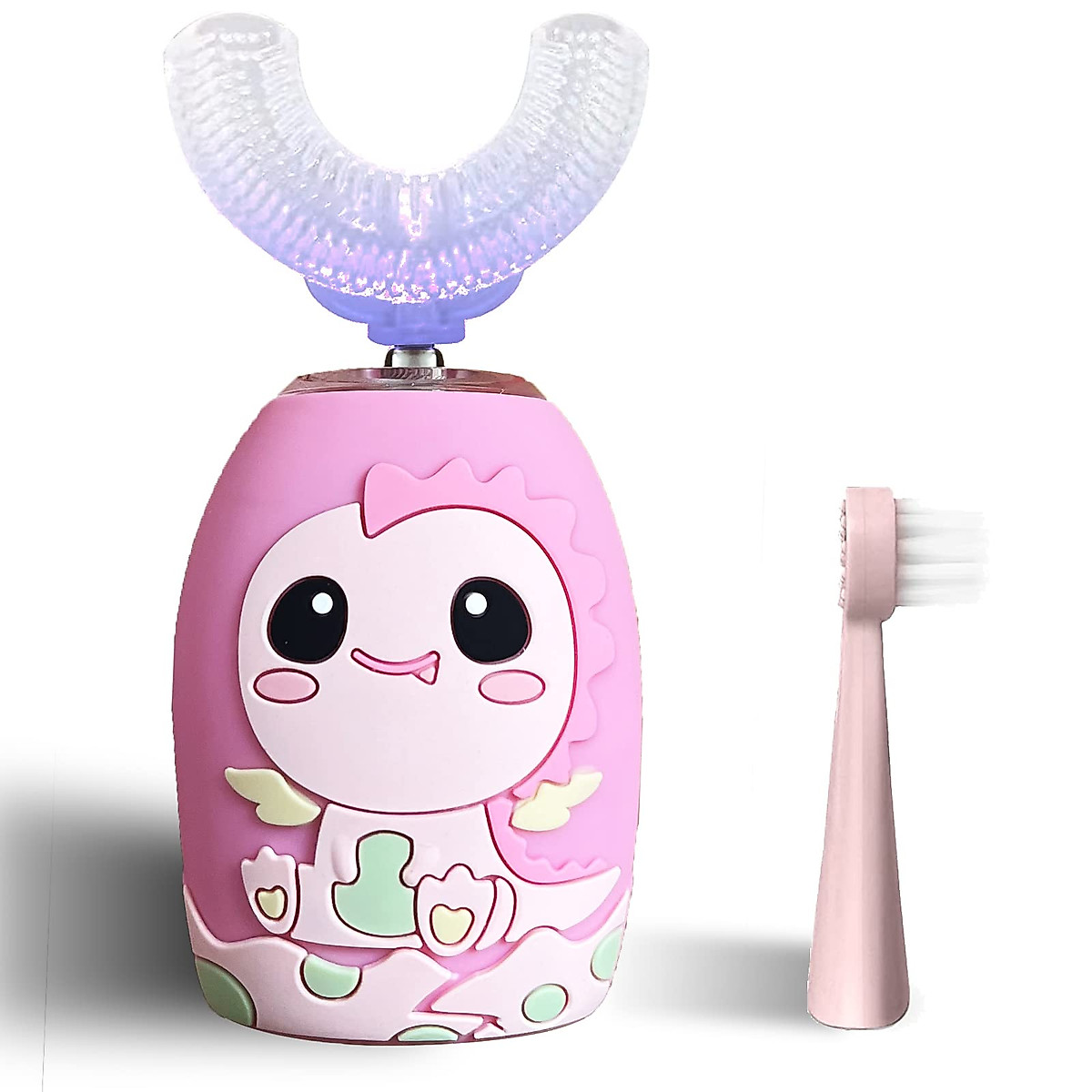 TUTULOO Electric Toothbrush for Kids 2-8 Years, IPX7 Waterproof, Easy to Clean U-Shaped Silicone Brush Head, Tooth Brush with 3 Modes for Girls(Pink)