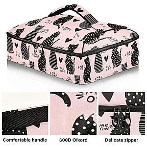 Kcldeci Insulated Thermal Food Carrier Insulated Casserole Carrier for Hot or Cold Food,Black Cats and Hearts Insulated Tote Bag for Potluck Cookouts Parties Picnic,Lasagna Lugger