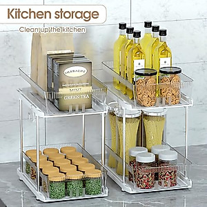 2 Tier Under Sink Organizers with Dividers and Lids, Snack Organizer for Pantry, Kitchen, Vanity, Medicine Drawer Storage (Adjustable)