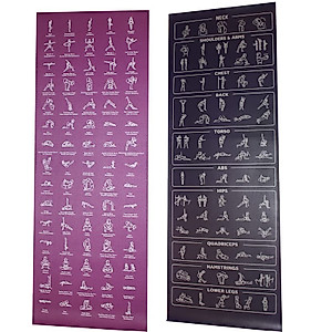 Beginner Instructional Yoga Mat with Poses Printed On It - 75 Illustrated Yoga Poses & 75 Stretches - Non Slip - Yoga Mat For All Genders