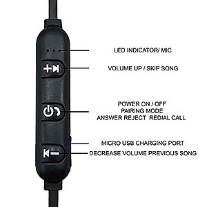 eCost Wireless Magnetic Rechargeable Ear Buds, in line mic, Volume, Play/Pause Controls (Black)