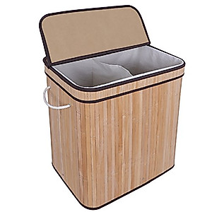Laundry Basket Bamboo Laundry Hamper 2 Parts for Dirty Clothes Storage
