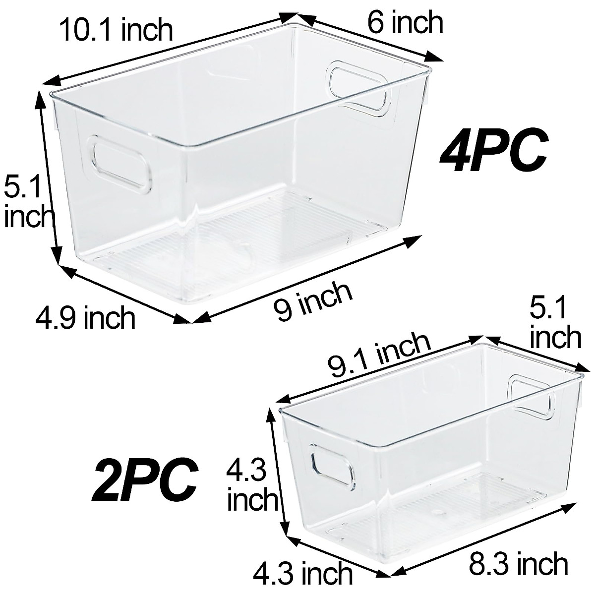 ZEXALOR 6pcs Plastic Storage Bin 2-Size Clear Storage Containers for Kitchen Pantry Organization and Storage Bins, Organizing Bins with Built in Handles, Cabinet Organizers, Clear
