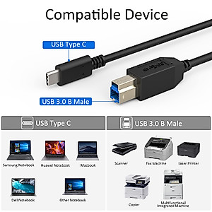 CBUS 6ft USB-C to USB-B USB 3.0 Cable Compatible with iFi Zen DAC, Dell Monitors, Printers Scanners, External Hard Drives, USB Hub Docking Stations & More (Black)