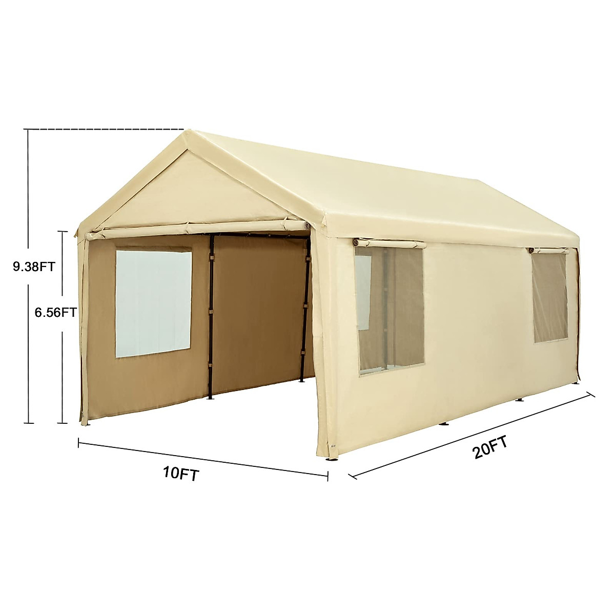 Carport, 10 x 20 ft Heavy Duty Carport with Ventilated Windows, Portable Garage with Removable Sidewalls & Doors, All-Season Car Canopy for Auto, Truck, Boat, SUV, Beige CP01
