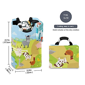 senya Farm Animals Large Laundry Basket Shopping Bag, Collapsible Fabric Laundry Hamper, Foldable Clothes Bag, Folding Washing Bin (e5)