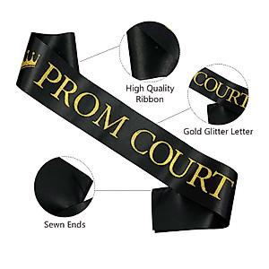 Prom Court Sashes Set of 6, Black and Gold Glitter Prom Court Sashes, 6 Pieces, Prom School Party Accessories, Prom Court Set for Prom King, Prom Queen, Prom Court