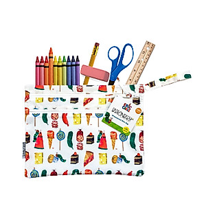BapronBaby Eric Carle Food Parade Wet Dry Bag - Waterproof Two Zipper Pockets - Reusable for Mealtime, Diapers, Stroller, Snacks, Swimsuits - Machine Washable - 11" x 9"