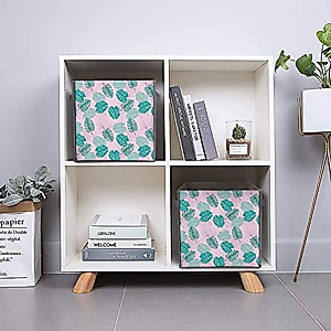 Tropical Leaves Monstera Collapsible Storage Bins Cubes Organizer Trendy Fabric Storage Boxes Inserts Cube Drawers 11 Inch