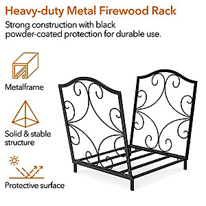 Amyove Firewood Rack Stand 17.7 Inch Firewood Rack Holder for Fireplace Wood Storage Heavy Duty Logs Holder for Outdoor Indoor Matte Black Fireplace Metal Wood Pile Storage Stacker Organizer (Small)