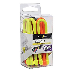 Nite Ize GTPP6-A1-R8 Gear Reusable Rubber Twist Tie ProPack (12-Pack, 6" - 12 Pack, Colors May Vary, 12 Count