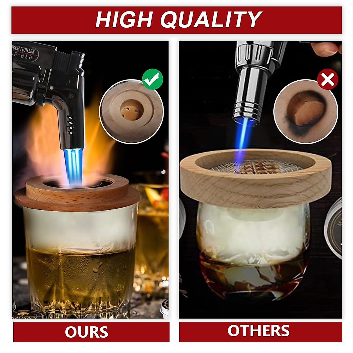 WONKYWARE Cocktail Smoker Kit with Torch Old Fashioned Drink Smoker kit with 6 Flavors Wood Chips for Bourbon Cocktail Smoker, Whiskey Smoker Infuser kit for Father, Husband, Friends (No Butane)