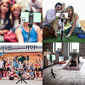 Selfie Stick Tripod with Removable Wireless Bluetooth Remote Shutter Compatible,Lightweight Extendable Aluminum Pocket Selfie Stick for iPhone 11/XR/X/8/8P/7/7P Android Phone，Gopro,Webcam and Camera