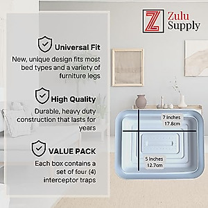 Zulu Supply XL Bed Bug Interceptors, Traps, 4 Pack, White, Extra Large, Bedbug Monitor, Insect Detector for Bed Legs or Furniture