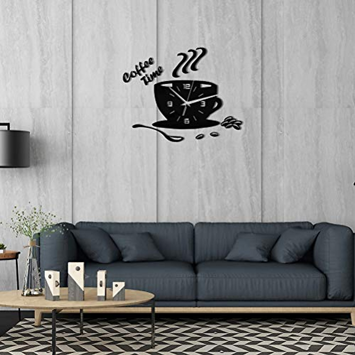Enfudid Acrylic Wall Clocks Coffee Time Cup Clock Battery Operated Large Clock for Office