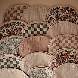 mushie Muslin Baby Burp Cloths | 100% Organic Cotton, Set of 2 (Olive Check/Natural Check)