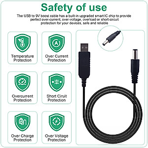 Sqrgreat USB DC 5V to DC 9V Voltage Power Supply Cable - USB to 9V Cable with DC Jack 5.5 x 2.1mm, Tip Negative(-) Design, Max DC-5V-to-9V 0