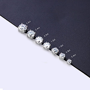 Moissanite Stud Earrings, Lab Created Diamond 18K White Gold Plated 925 Sterling Silver Earring Hypoallergenic Earrings for Women Men Brilliant Round Cut 12ct