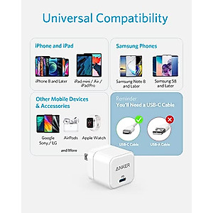 USB C Charger, Anker 3-Pack Fast Charger with Foldable Plug, PowerPort III 20W Cube Charger for iPhone 14/14 Plus/14 Pro/14 Pro Max/13, Galaxy, Pixel 4/3, iPad/iPad Mini, and More (Cable not Included)