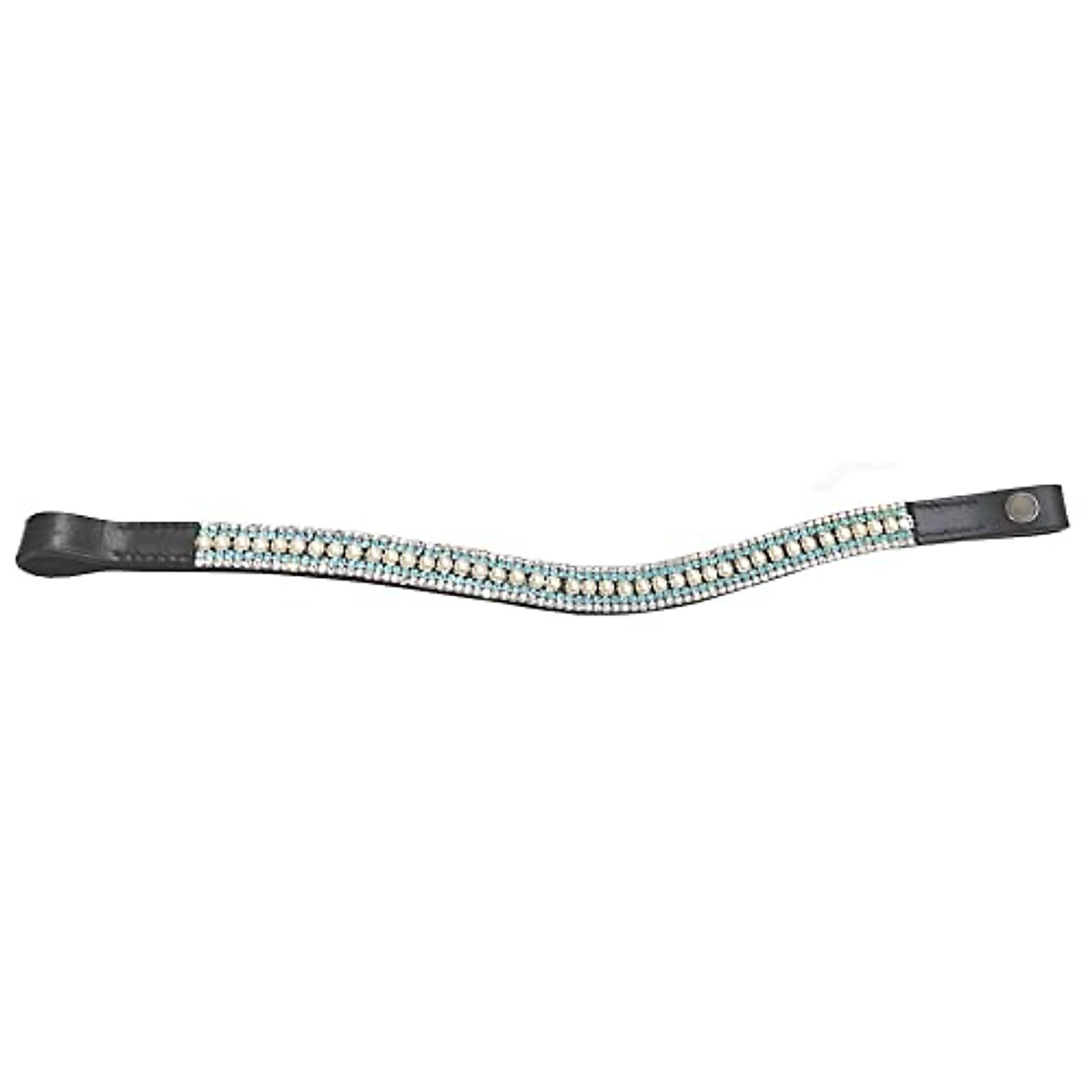 Saddles World Fancy Black Leather Center Light Blue & White Pearl with Clear Crystals Horse Bridle's Browband - Cob Size