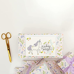 Unicorn Wrapping Paper for Girls - Premium Pink Wrapping Paper Kids Bundle includes 3 Folded Sheets 30 x 20 inches, 3 Coordinating Gift Cards and Ribbon Great for Unicorn Birthday Party Decorations and Gift Wrapping Paper