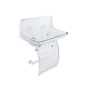 COLINCH Acrylic No Drill Toilet Paper Holder with Shelf - Splashproof, Cat-Proof Tissue Roll Holder, Adhesive Wall Mounted Bathroom Wipes Storage