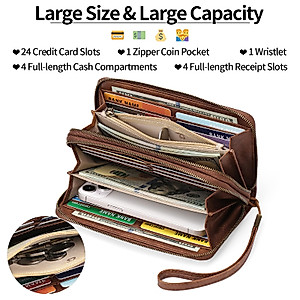GAEKEAO Wallet for Women Clutch RFID Blocking Leather Wristlet Purse Large Capacity Credit Card Holder with Grip Hand Strap
