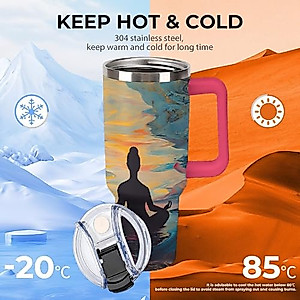 Meditation in Psychedelic River 40oz Water Bottle Double Wall Insulated Tumbler with Handle Leakproof Travel Mug Light Rose Red-style