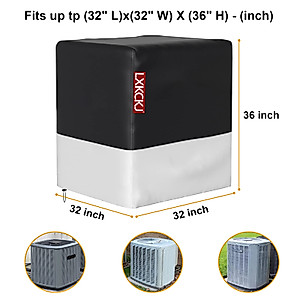 LXKCKJ Air Conditioner Cover for Outside Units - 420D Waterproof Air Conditioner Protection Covers for Window Unit - Winter AC Covers Fits AC Condensing HVAC Unit (Black & Silver 32''LX32''WX36''H)