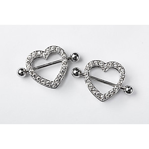 Pierced Owl 14GA Stainless Steel Gem Paved Heart Nipple Shields, Sold as a Pair (Pink)