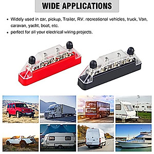 Bus Bar Battery Power Distribution Block, 4 X M6 Terminal Studs, 3 X M4 Terminal Screws, Battery Bus Bar for Car Marine Pickup Trailer RV Boat