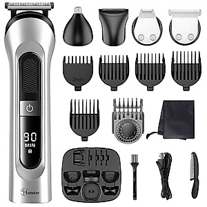 Hatteker Beard Trimmer for Men Hair Clipper Cordless Mustache Nose Trimmer Body Groomer Hair Cutting Kit Precision Trimmer USB Rechargeable Waterproof 5 in 1(Silver)
