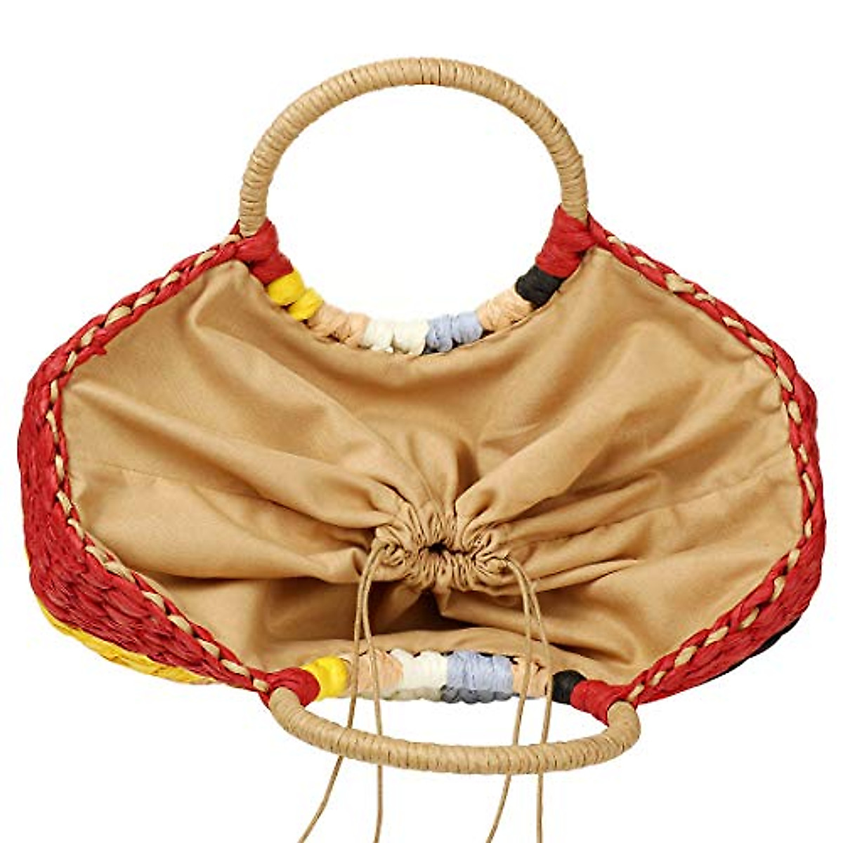 Summer Rattan Bag for Women Hand-woven Beach Top-handle Handbag Straw Rattan Tote Bags (Red and black multicolor)