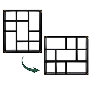 MITREL 17.7x15.7-Inch Shadow Box Shelf 9-Slot Rustic Floating Shelves Larger Wall Mounted Shelf Lightweight Solid Wood Display Shelf Freestanding Farmhouse Shelf (Set of 2,9C-Classic Black)