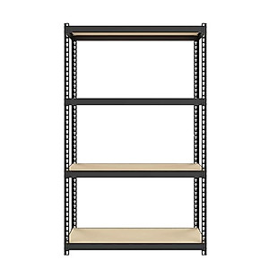 Space Solutions 1000 Riveted Steel Shelving 4-Shelf Unit, 12D x 30W x 48H, Black