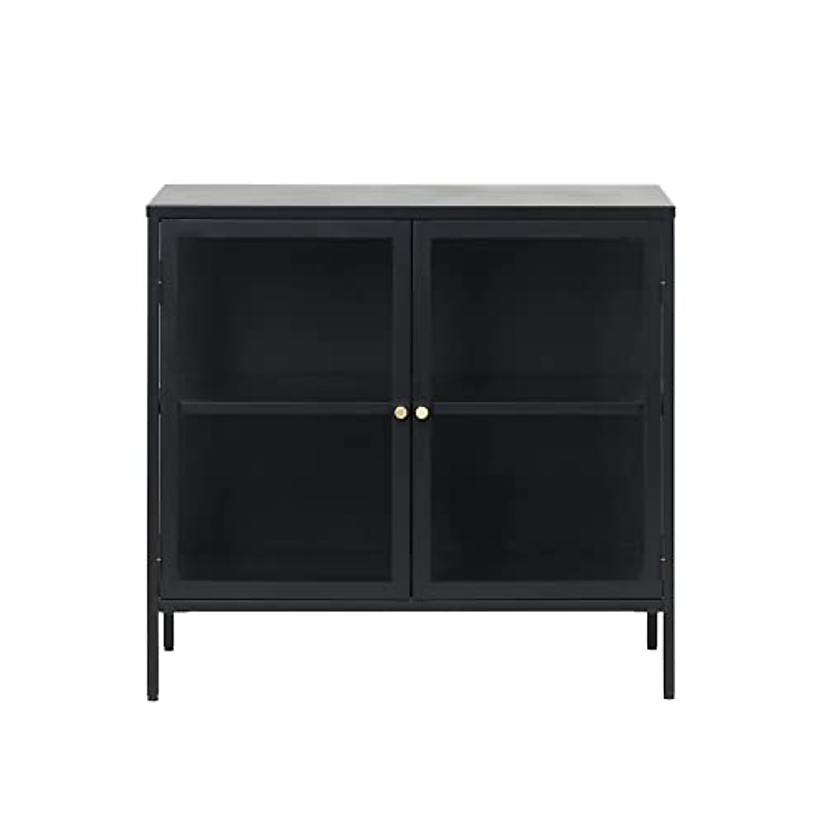 Modern Dover 2-Section Sideboard with Tempered Glass Doors, Steel Frame, Adjustable Height Feet, Freestanding for Home Office, Living Room, ‎Bathroom, Nursery, Bedroom, 15.75x36.5x33.5 in., Black/Gold