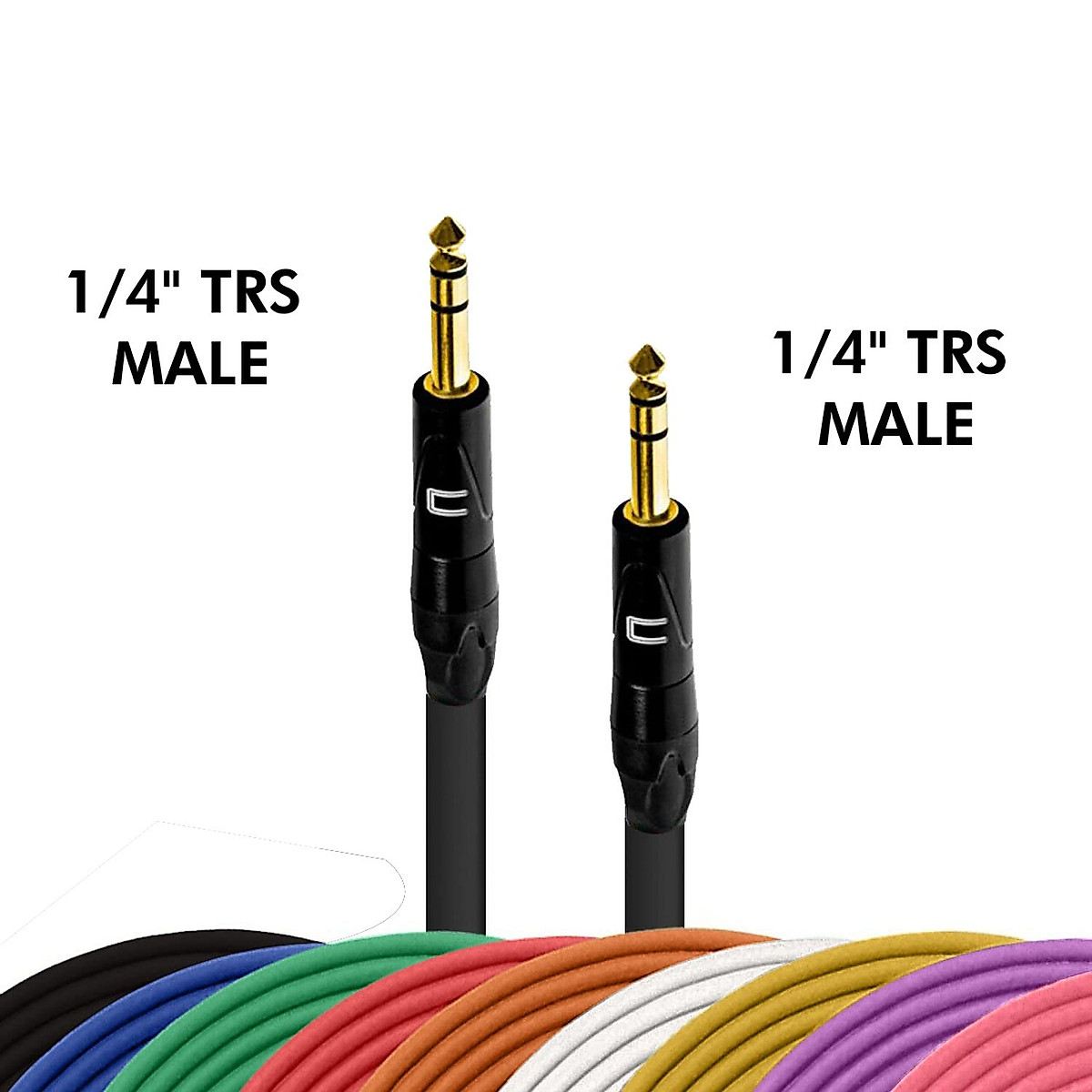 COLUBER CABLE 1/4 TRS Male to 1/4" TRS Male - 10 Feet - Purple - 1/4 (6.35mm) Stereo Balanced Male to Male Connector for Powered Speakers, Audio Interface or Mixer for Live Performance & Recording