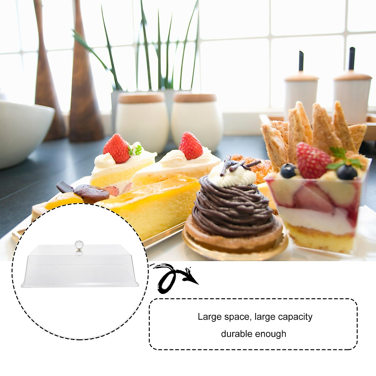 Luxshiny Cake Stand Cover, Cake Dome Rectangular Food Cover Cake Display Stand Cover for Home Kitchen Party (34* 24* 10.5cm)