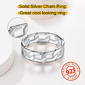 Silver Cuban Link Ring Women Size 6 Buckle Rings Sterling Silver Chain Rings